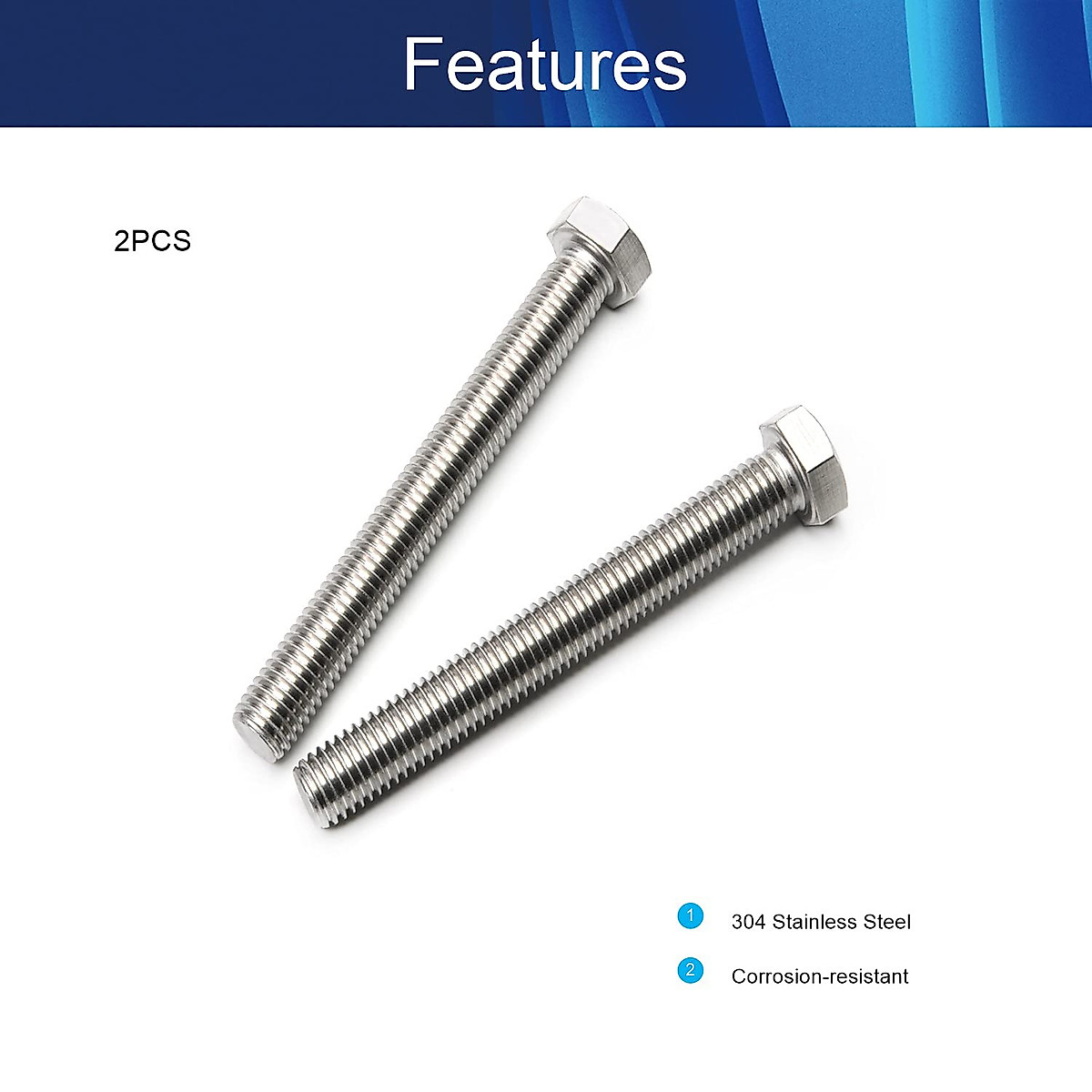 Juvielich 2Pcs Hex Bolt M12x100mm-1.75mm Pitch 3.94 inch Length 304 Stainless Steel Fully Threaded Hex Tap Bolts Hex Head Screw Bolts Silver Tone