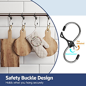 ACMETOP 12 Pack S Hooks for Hanging, S Hooks Stainless Steel with Safety Buckle, Metal Hooks Fitting Diameter up to 1.26 Inch, Heavy Duty for Hanging Pots and Pans, Coffee Cups, Clothes, Plants