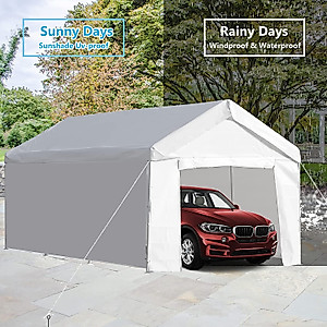 LVUYOYO Carport, 10x20 ft Heavy Duty Carport Car Canopy, Portable Garage Party Tent, Garage Shelter Boat Party Tent Shed with Removable Sidewalls and Zipper Doors for Car, Truck, SUV, Party