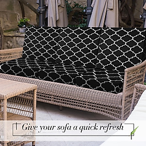 Newwiee 4 Pcs Patio Stretch Sofa Cushion Covers Moroccan Pattern Outdoor Cushion Covers Replacement Patio Furniture Cushion Couch Slipcovers Chair Seat Cover Soft Flexibility Protector (Black)