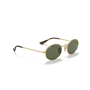 Ray-Ban RB3547N Oval Flat Lens Sunglasses, Gold/G-15 Green, 48 mm