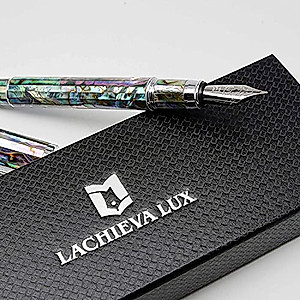 LACHIEVA Sea Shell Abalone Fountain Pen with Germany SCHMIDT Fine Nib. Luxury Pen for Every holiday. Nice Writing Handmade Premium Pen Gift Set for Men and Women.