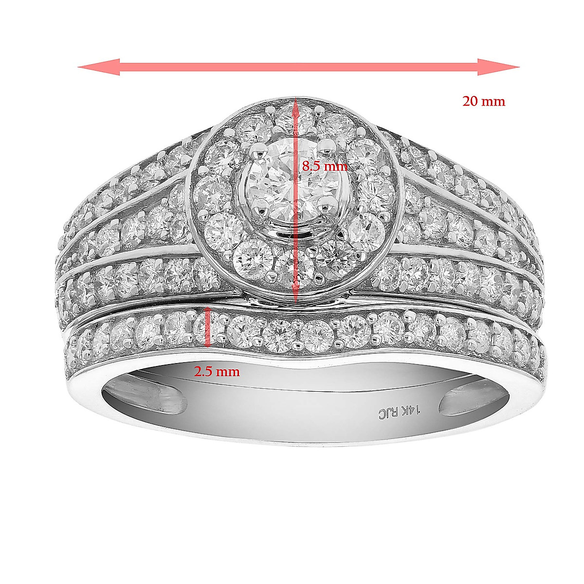 Vir Jewels 1 cttw Diamond Prong Set Wedding Engagement Ring Set 14K White Gold Multi Row Bridal Size 5.5