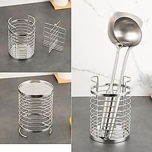 lengenyen Kitchen Utensil Holder,Kitchen countertop Utensil Organizer,Stainless Steel Modern Metal Utensils Counter Storage for Party Spoon and Fork Holder