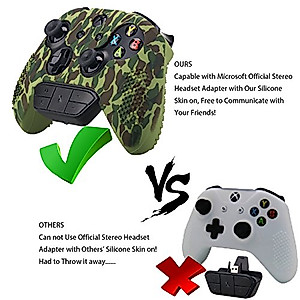 9CDeer Studded Protective Customize Transfer Printing Silicone Cover Skin Sleeve Case + 8 Thumb Grips Analog Caps for Xbox One/S/X Controller Dark Green Compatible with Official Stereo Headset