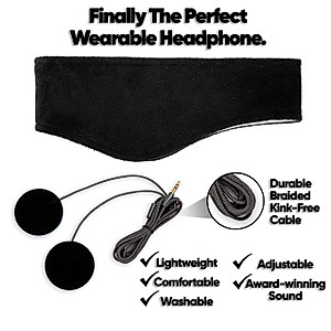 CozyPhones Sleep Headphones - Over Ear Headphones from Ultra Thin Cool Mesh Wired for Side Sleepers, Meditation, Running, Laptop, and Phone - Black Lycra