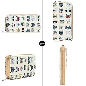Ecohaso Women Zip Around Organizer Wallet PU Clutch Long Purse Cartoon Printed Wallet (Cats)