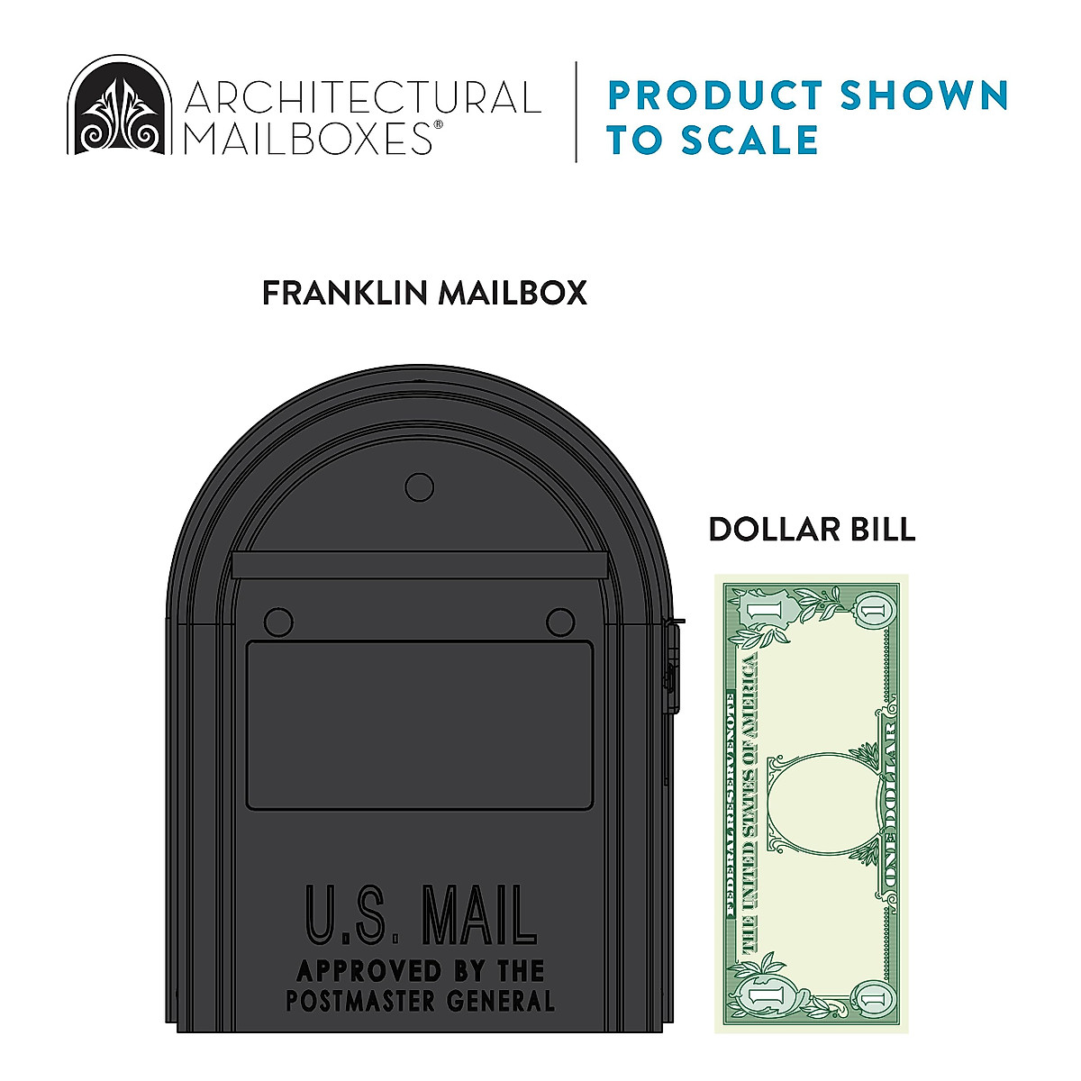 Architectural Mailboxes Franklin Post Mount Mailbox, Black with Silver Accents, FM110BEC