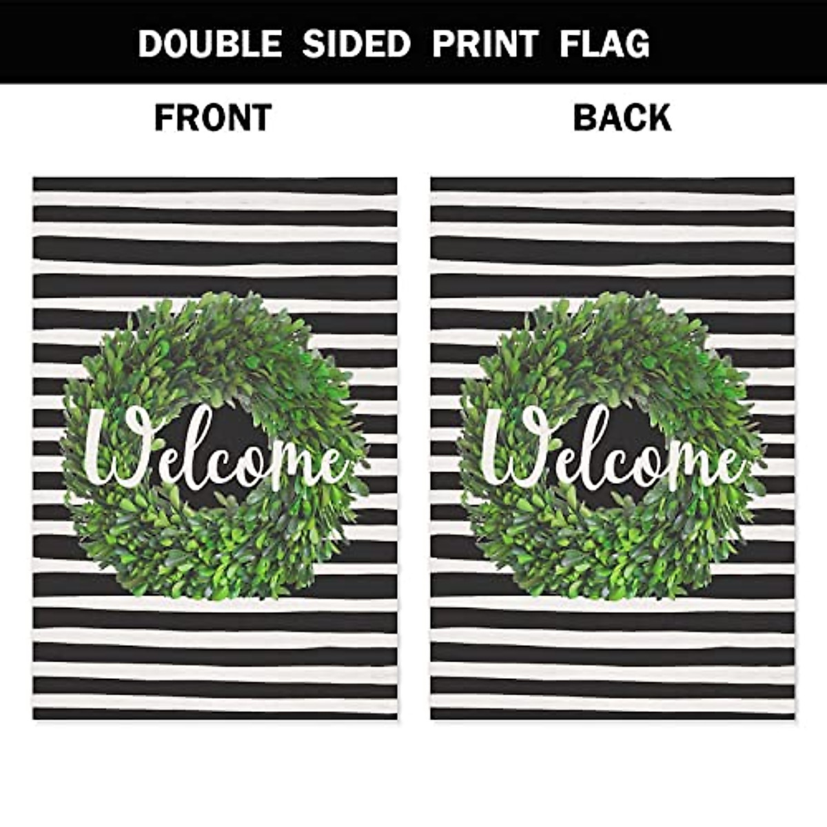 HOSNYE Boxwood Wreath Welcome Garden Flag 12x18 Inch Vertical Double Sided Black and White Stripes Background Garden Flags Rustic Farmhouse Yard Outdoor Decoration