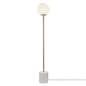 Globe Electric "Celestia 63"" Floor Lamp, Matte Brass, Frosted Glass Shade, White Cylinder Base