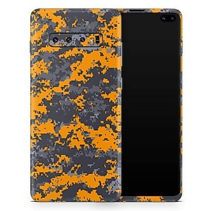 DesignSkinz Orange and Gray Digital Camouflage Protective Vinyl Decal Wrap Skin Cover Compatible with The Samsung Galaxy S20 (Screen Trim & Back Glass Skin)
