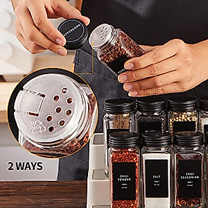 Skiileor 25 Pcs Spice Jars with Label- Glass Spice Jars with Black Metal Caps,Shaker Lids, Funnel, Chalk Pen, Brush,Cleaning Cloth 4oz Seasoning Containers Bottles for Spice Rack, Cabinet, Drawer