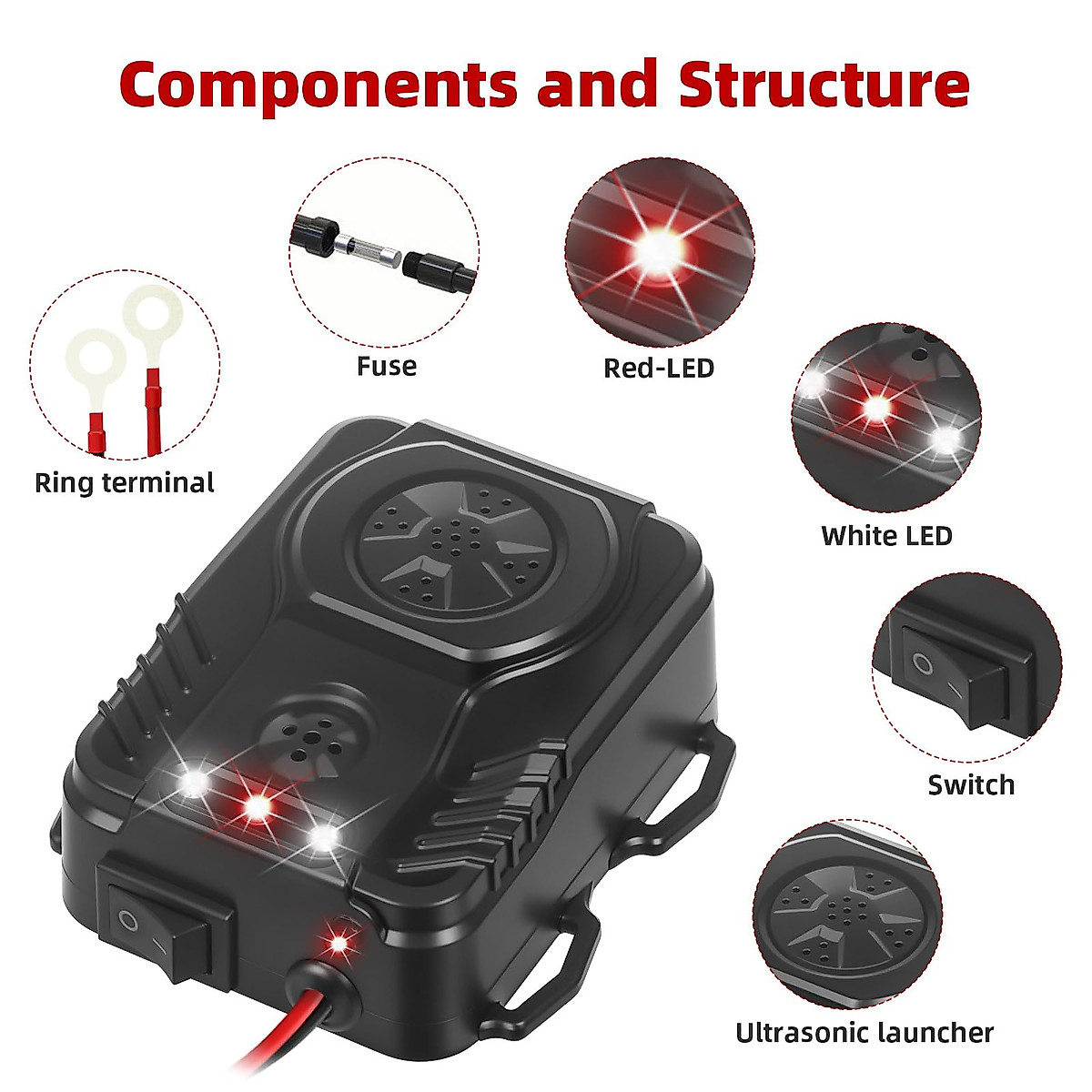 Ultrasonic Rodent Repellent Under Hood Animal Repeller Rat Deterrent for Car Engines with LED Strobe Lights, Car Truck RV Rodent Defense Vehicle Protection (2)