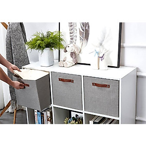DECOMOMO Cubby Storage Bins | 13x15x13inch Fabric Storage Cubes for Kallax Shelves Cloth Nursery Decorative with Handles (Grey, Kallax - 15"L X 13"W X 13"H - 3P)