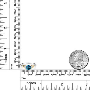 925 Sterling Silver and 10K Yellow Gold London Blue Topaz and White Lab Grown Diamond Engagement Ring For Women (1.21 Cttw, Cushion 6MM, Gemstone Birthstone, Available In Size 5, 6, 7, 8, 9)