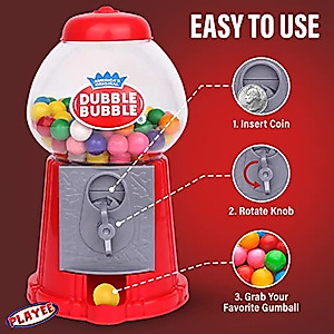 PLAYEE Classic Style Gum Machine – Gumball Machine for Kids – Candy Bank with 45 Colorful Gum Balls – 8.5” Candy Dispenser for Boys and Girls