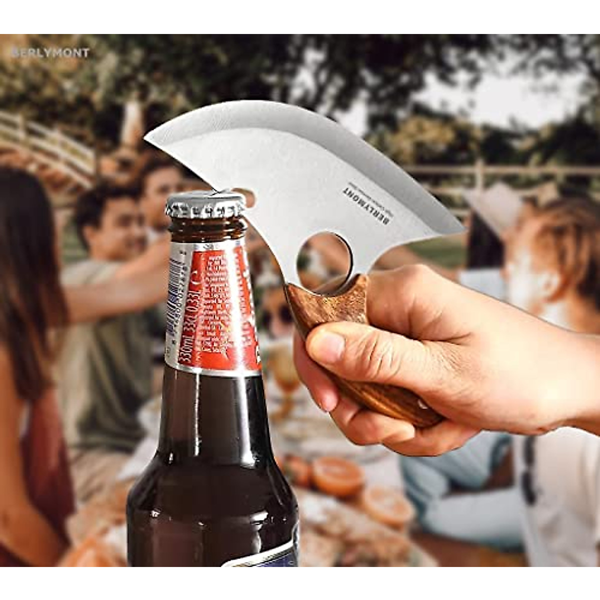 Viking Knife with Sheath Boning Knife Small Meat Knife Full Tang Butcher Knife Portable Outdoor Camping Knife with Bottle Opener & Sharpener Small Portable Knife Mini Cleaver Curved Knife for Camping