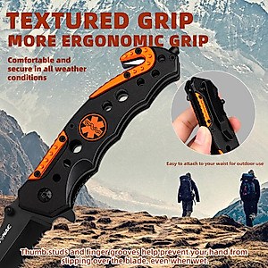 3.34″ Folding Pocket Knife Survival Knife, Serrated Blade Tactical Knife, Glass Breaker, Seatbelt Cutter, Pocket Clip, Self Defense knife with Liner Lock, For Hunting Camping Fishing Hiking