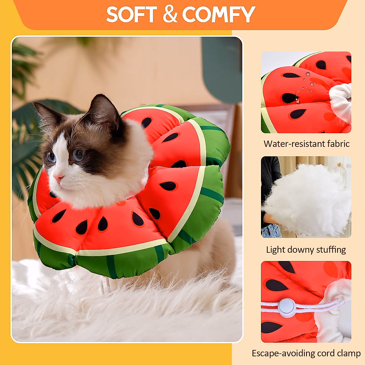 Avont Cat Cone Collar Soft, Adjustable Recovery E Collar Alternative for Cats Kittens Puppies, Elizabethan Neck Cone of Shame to Prevent Licking Biting After Surgery Protect Wounds -Melon(L)