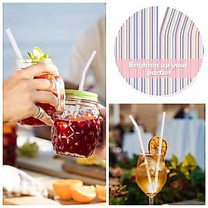 NiHome Reusable Glass Drinking Straws Clear 12-Pack, 8"x0.3" Set of 6 Straight and 6 Bent with 2 Cleaning Brushes for Milkshakes, Frozen Drinks, Smoothies, Eco-Friendly Dishwasher Safe