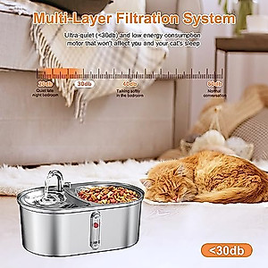 Cat Water Fountain and Food Bowl, 101oz/3L Automatic Stainless Steel Pet Water Fountain for Cats Inside, Ultra Quiet Cat Fountain Water Bowl, Pet Dog Water Dispenser with Water Level Window