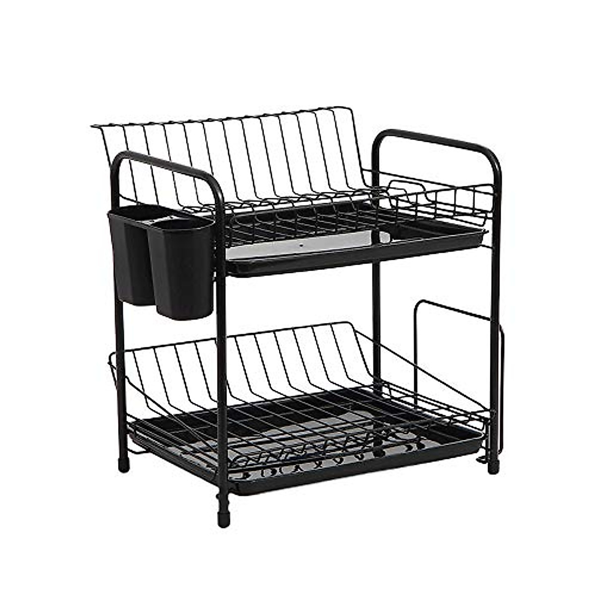 PDGJG 2-Tier Kitchen Dish Storage Drain Rack Set Plate Bowl Spoon Storage Frame Steel Storage Basket Organizer