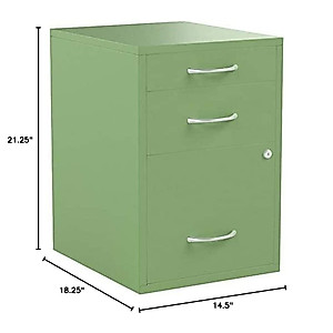 OSP Home Furnishings HPB Heavy Duty 3-Drawer Metal File Cabinet for Standard Files and Office Supplies, Green Finish