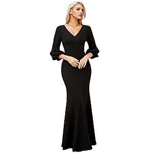 Ever-Pretty Women's Long Lantern Sleeves Mermaid Casual Maxi Formal Dress Black US4