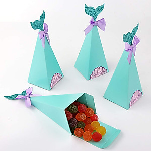 OurWarm PartyTalk 50pcs Mermaid Party Boxes Favors Mermaid Gift Bags with Thank You Stickers for Kids Birthday Baby Shower Under The Sea Mermaid Party Decorations and Supplies