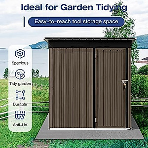 Lyromix 63.5'' × 33.8'' Metal Outdoor Storage Shed with Door & Lock, Waterproof Garden Storage Tool Shed for Backyard Patio,Brown
