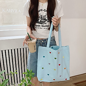 DAYLINE Women canvas Tote Bag for Women Girls Kids school Shoulder Bag Reusable Tote Bags, Cotton Canvas Cloth for Grocery, Shopping (Blue)