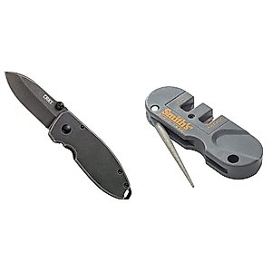 CRKT Squid Folding Pocket Knife: Compact EDC Straight Edge Utility Knife with Stainless Steel Blade and Framelock Handle & Smith's Abrasives PP1 hunting-knife-sharpeners 3.5" x 1" x 0"