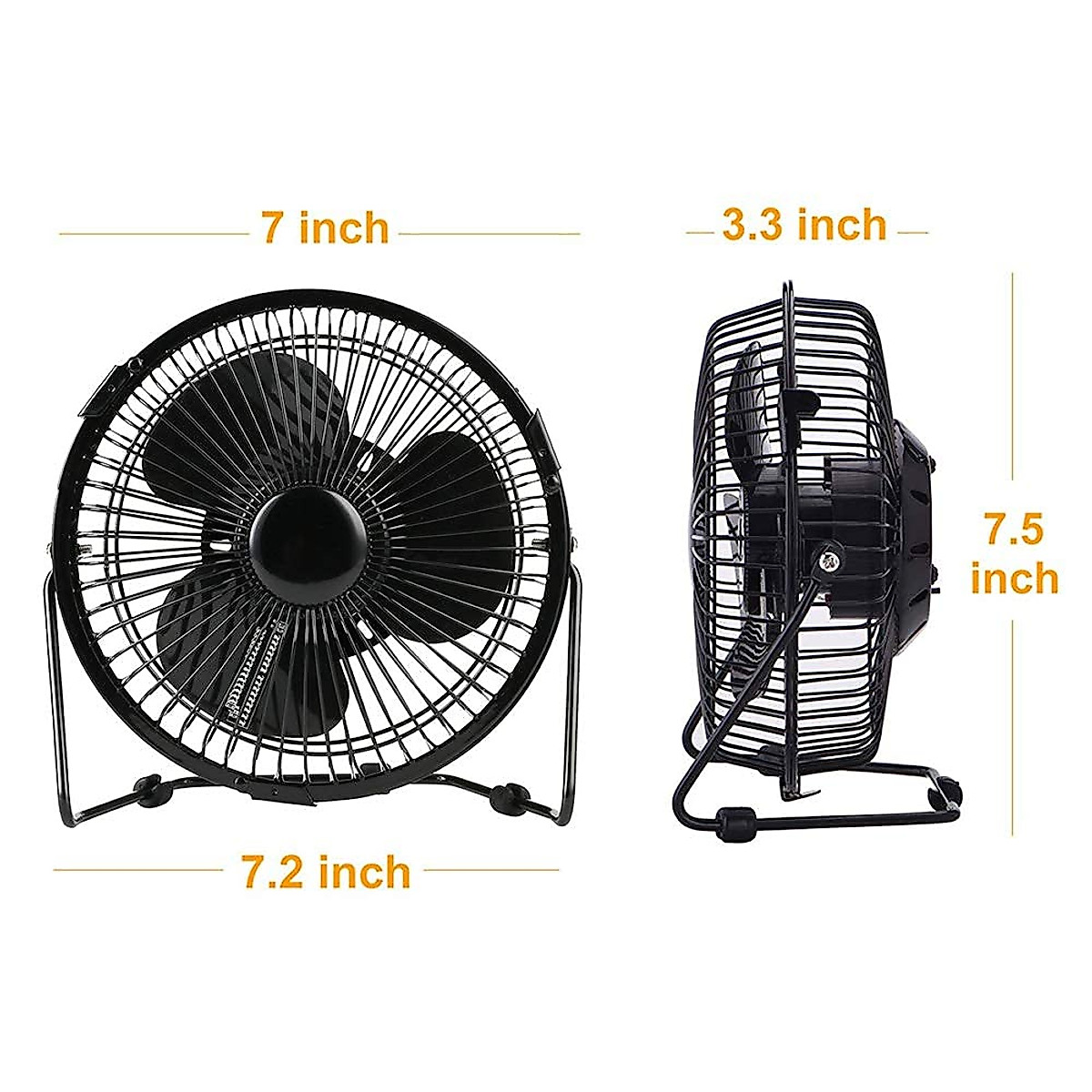 Lichamp Small Desk Fan with Clock and Temperature Display, 7 Inch Metal Frame USB Powered Flashing LED Display Electric Little Personal Cooling Fan, Quiet Table Fan with 5 Feet USB Cable