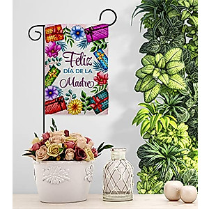 Feliz Dia De La Madre Garden Flag - Set Wood Dowel Family Mother Day Mom Mama Grandma Love Flowers Parent Sibling Relatives Grandparent - House Banner Small Yard Gift Double-Sided 13 X 18.5