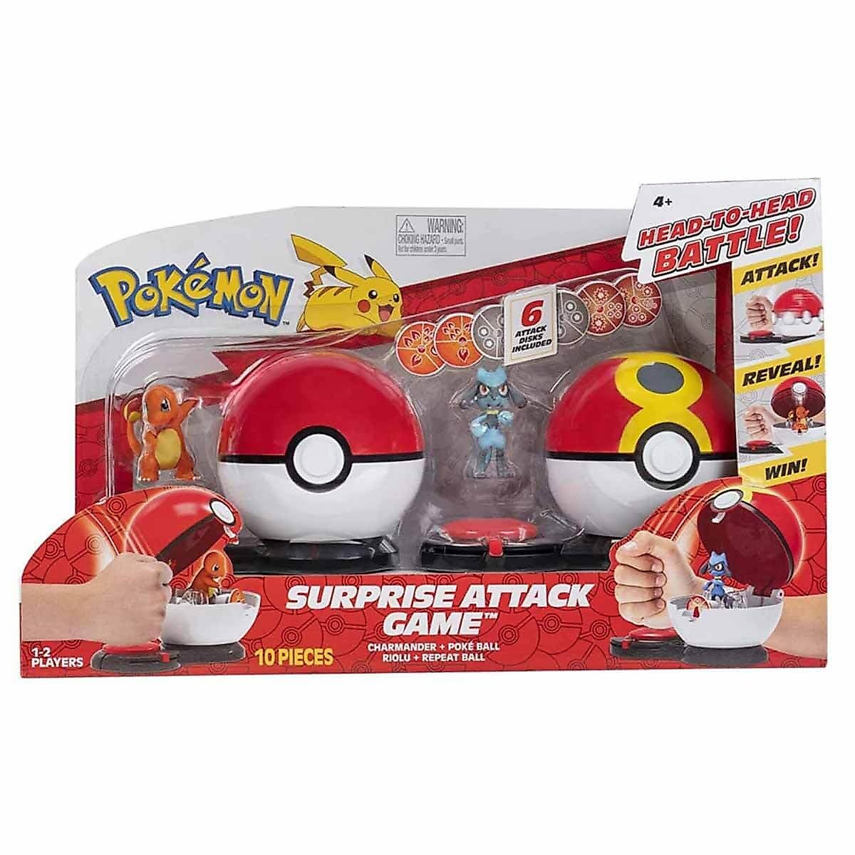 Pokémon Pokémon Surprise Attack Game, Featuring Charmander #1 and Riolu - 2 Surprise Attack Balls - 6 Attack Disks - Toys for Kids Fans