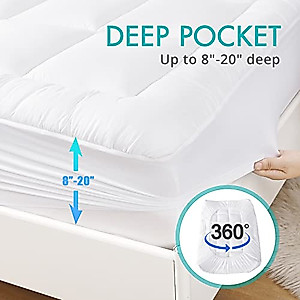 YUGYVOB Queen Mattress Pad, Pillow Top Cooling Mattress Topper with 8"-20" Deep Pocket, 600GSM Thick Bed Topper Mattress Cover Protector, Quilted Down Alternative Fill