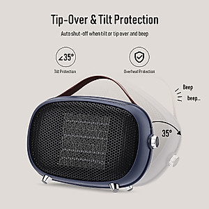 Small Space Heater Fan Portable Electric Space Heater for Bedroom with Tip-Over & Overheat Protection Mini Ceramic Heater for Office Desk Indoor Use