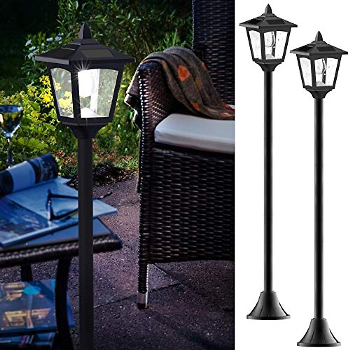 Greluna 40 Inches Mini Solar Lamp Post Lights Outdoor, Solar Powered Vintage Street Lights for Lawn, Pathway, Driveway, Front/Back Door, Pack of 2