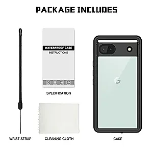 Lanhiem Pixel 6a Case, IP68 Waterproof Dustproof Shockproof Case with Built-in Screen Protector, Full Body Rugged Protective Cover for Google Pixel 6a 5G, Black/Clear