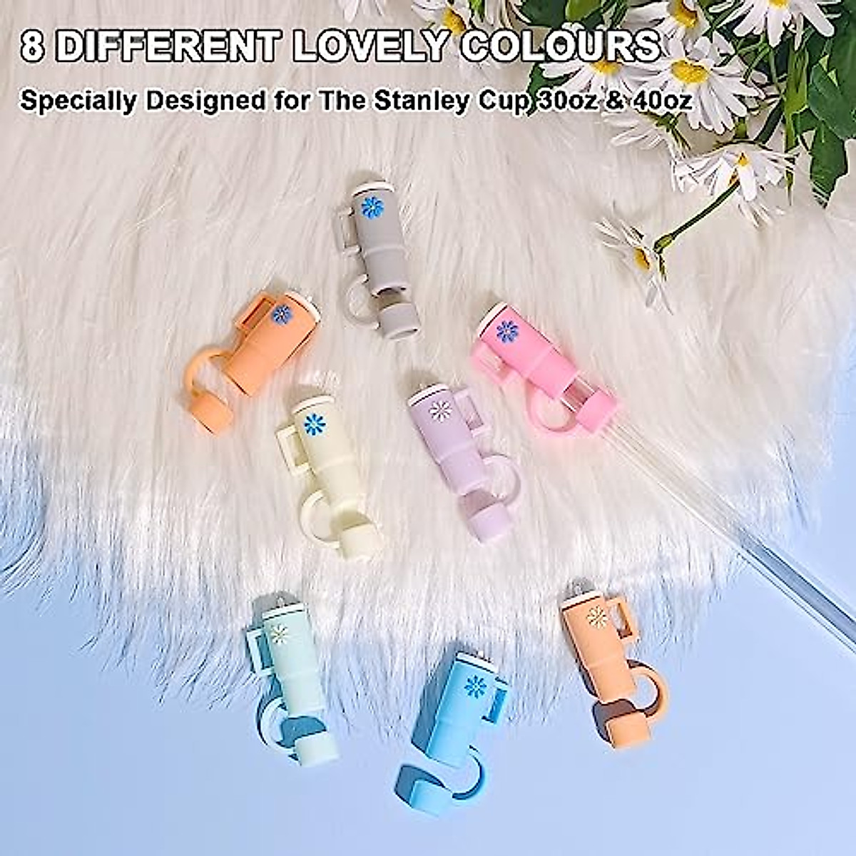 EXQUILEG Straw Covers Cap Fit for Stanley Cup, 8Pcs Silicone Straw Toppers Compatible for Stanley 30&40 Oz Tumbler, 10mm Drinking Straw Tip Covers Fit for Stanley Cups Accessories