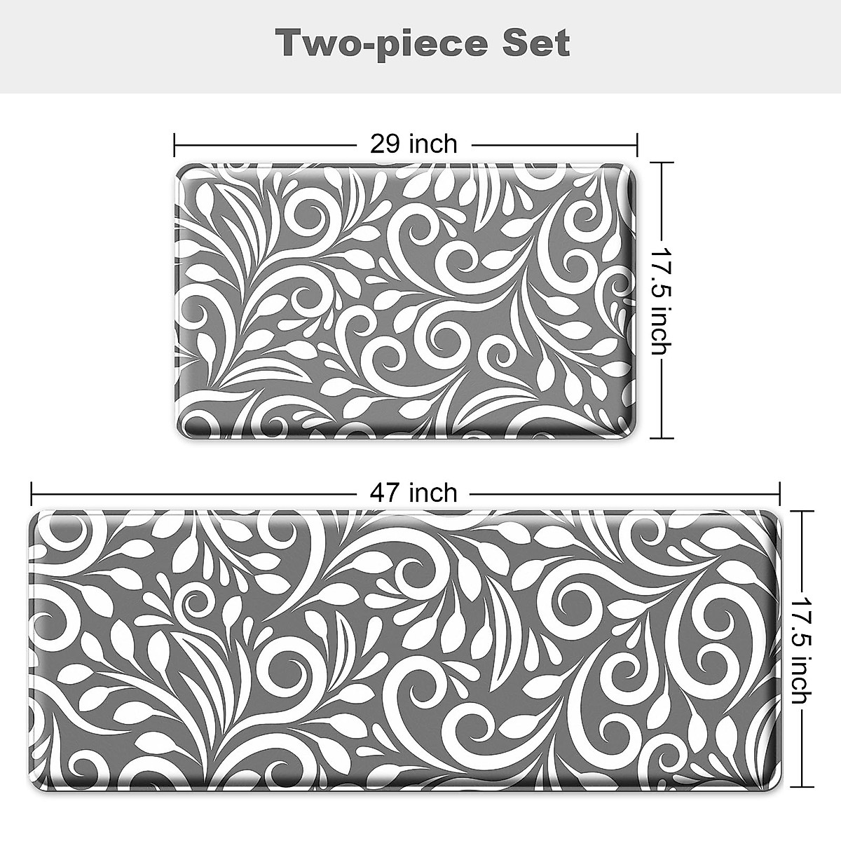 Wiabsi Anti Fatigue Kitchen Mats for Floor 2 Piece Set, [ 0.47'' Thick Heavy Duty] Cushioned Kitchen Rug Set, Waterproof Non-Slip Standing Kitchen Mat Runner Rugs for Desk Sink Laundry -Leaves