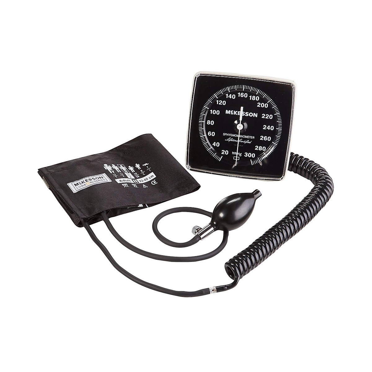 McKesson LUMEON Clock Aneroid Sphygmomanometer, Blood Pressure with Cuff, Wall Mounted, Black, Adult Medium, 1 Count
