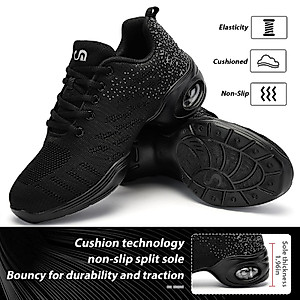 Akk Dance Sneakers for Women Modern Dance Shoes Jazz Shoes Women Dancing Shoes Lace Up Cushion Breathable Ladies Split Sole Dance Sneakers Platform Shoe Spot Black, 10