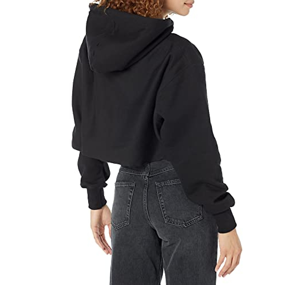 Champion womens Reverse Weave Cropped Cut-off Hoodie, Left Chest C Hooded Sweatshirt, Black-549302, X-Small US