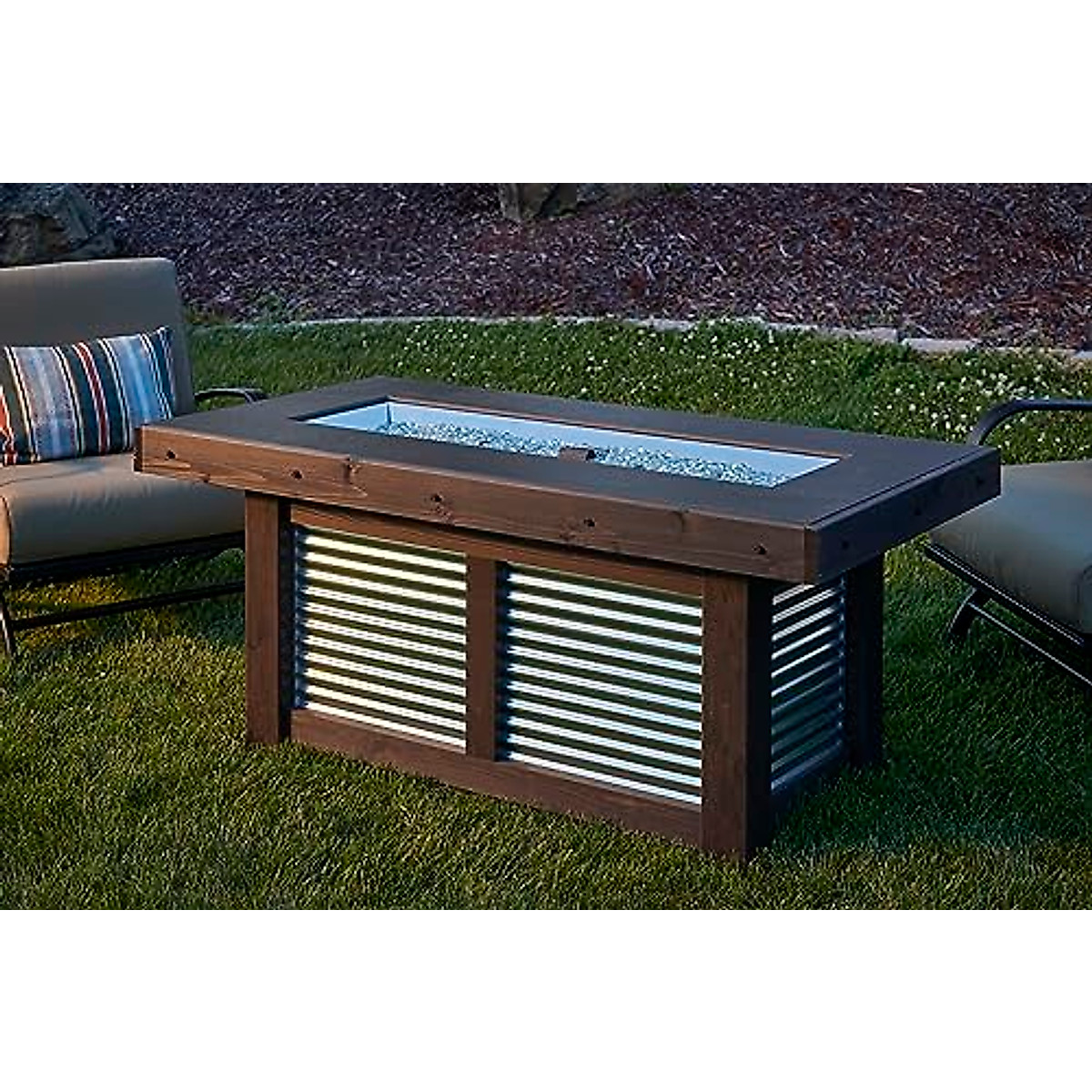 Outdoor GreatRoom Co Propane Fire Pit Table - Denali Gas Fire Pits for Outside Patio - 56 Inch Rectangular Concrete Firepit Fire Table with Matching Tabletop Cover, Metal & Wood Base, 80,000 BTU