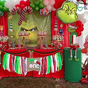 Christmas High Chair Banner, Girl Christmas 1st Birthday Sign Banner, Candy Cane Red, Green,Pink Highchair Garland with Hair Bow for Girls Christmas First Birthday, Photo Booth Props And Cake Smash