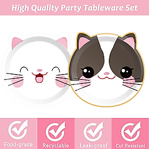 96 Pieces Cat Party Supplies Cute Kitten Theme Party Tableware Set Party Decorations Kitty Disposable Dinnerware Plates Napkins Forks for Cat Theme Birthday Baby Shower Party Favors 24 Guests