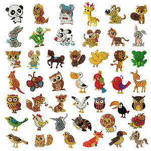 FODIENS 45Pcs 5D Diamond Stickers Kits, Creative DIY Animal Diamond Art Craft Mosaic Stickers, Paint by Diamonds Numbers Kits for Adults Beginners