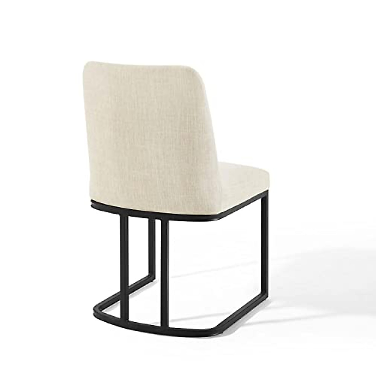 Modway Amplify Sled Base Upholstered Fabric Dining Side Chair, Black Beige 22 x 19 x 32