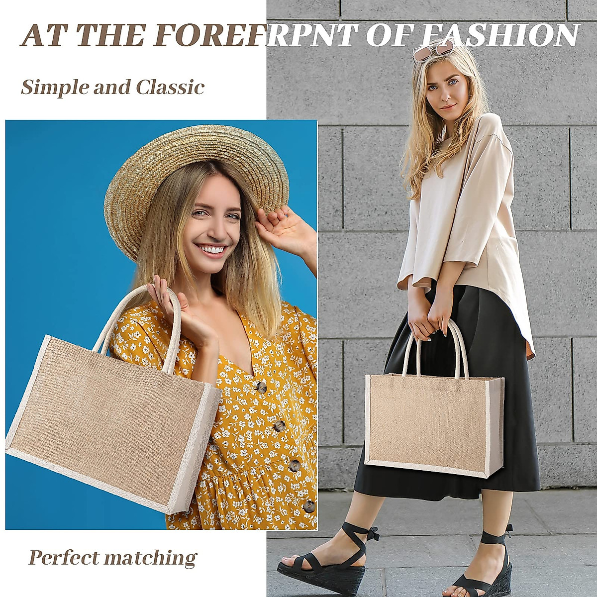 Nuogo 6 Pcs Burlap Gift Bags Jute Tote Bags with Handle Large Reusable Jute Canvas Gift Favors Bag for Christmas DIY Women Market Grocery Shopping, Beach Trip, Mother Bridesmaid Wedding